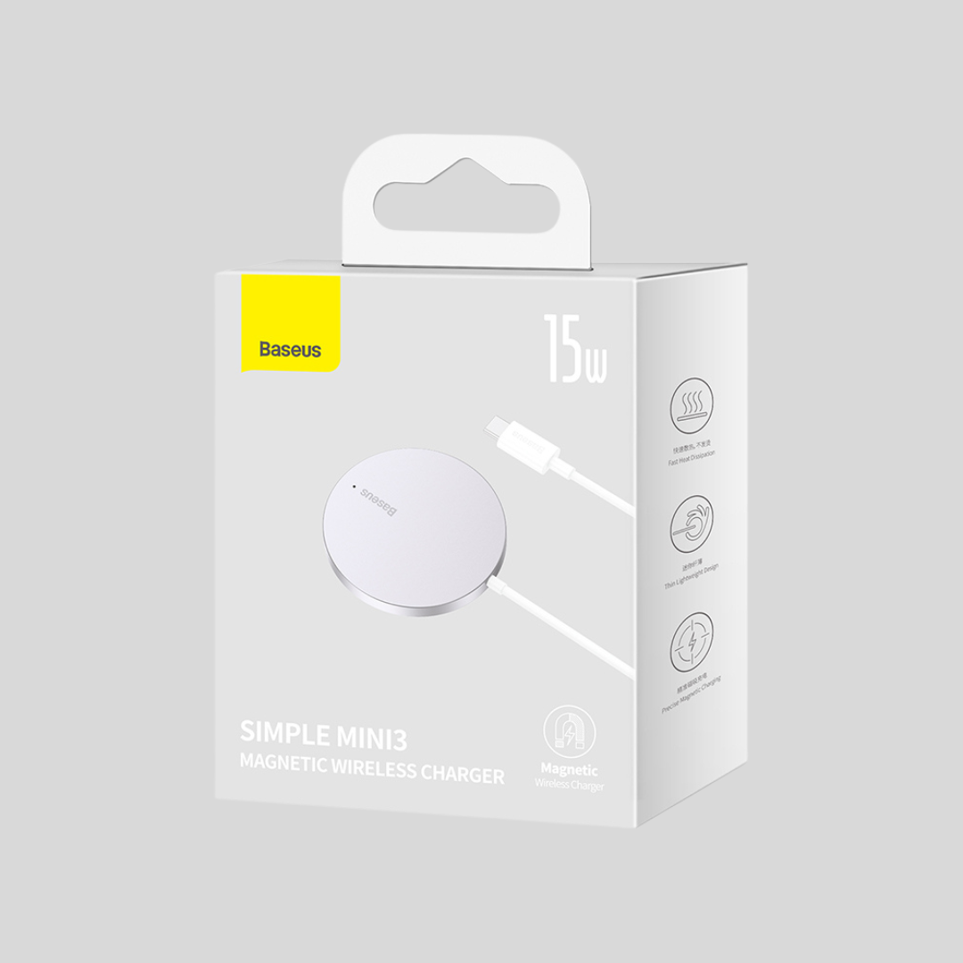 Baseus 15W Simple Mini3 Magnetic Wireless Charger – Silver - itmega.lk